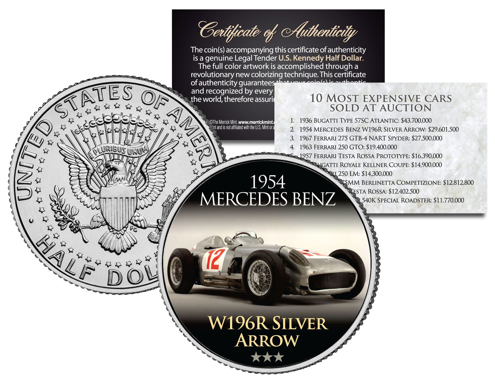 1954 MERCEDES BENZ Expensive Auction Car JFK Half Dollar Coin W196R ...
