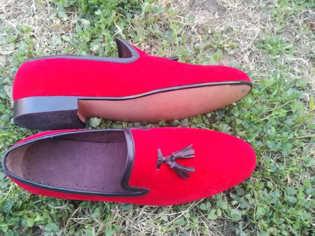 New Men's handmade leather shoes, Men's red loafer, formal suede ...