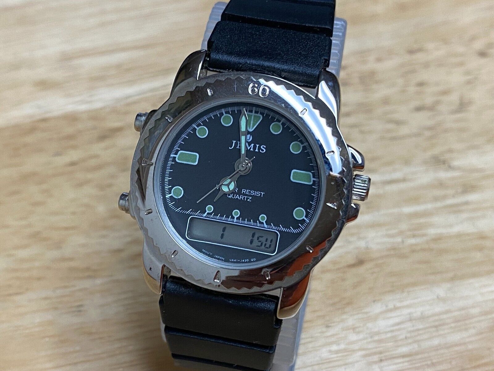 Vintage Jemis Silver Black Analog Digital Quartz Alarm Chrono Watch~New ...