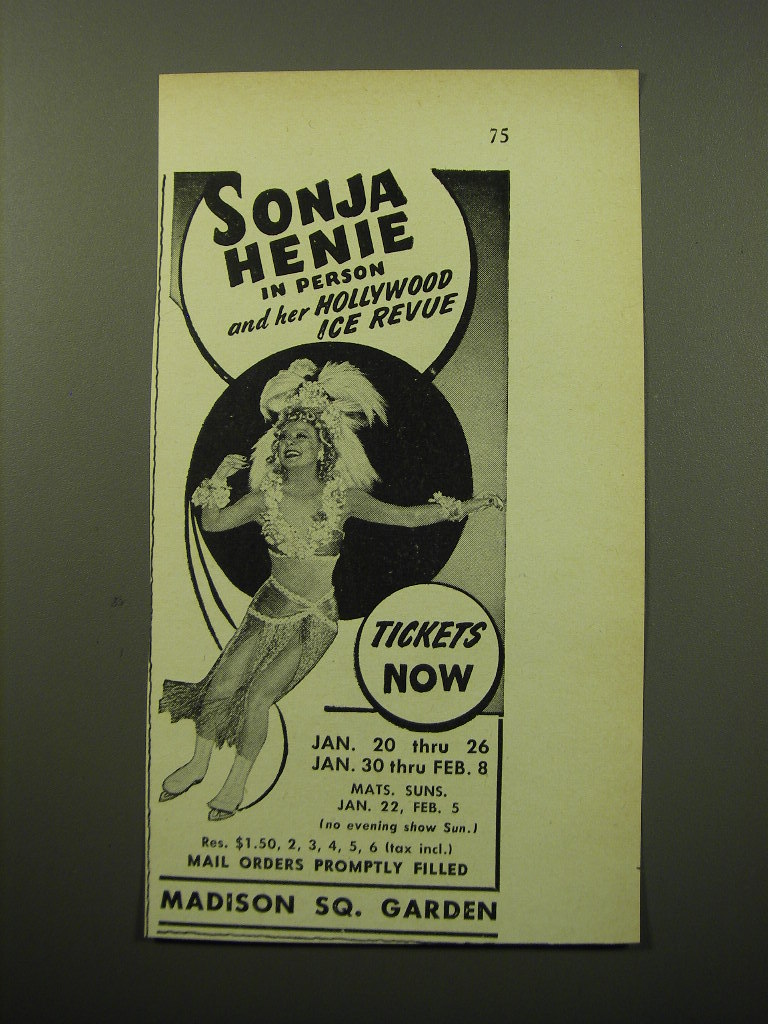 1950 Madison Square Garden Sonja Henie Advertisement - Hollywood Ice ...