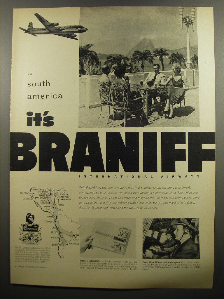 1952 Braniff International Airways Ad - To South America It's Braniff ...