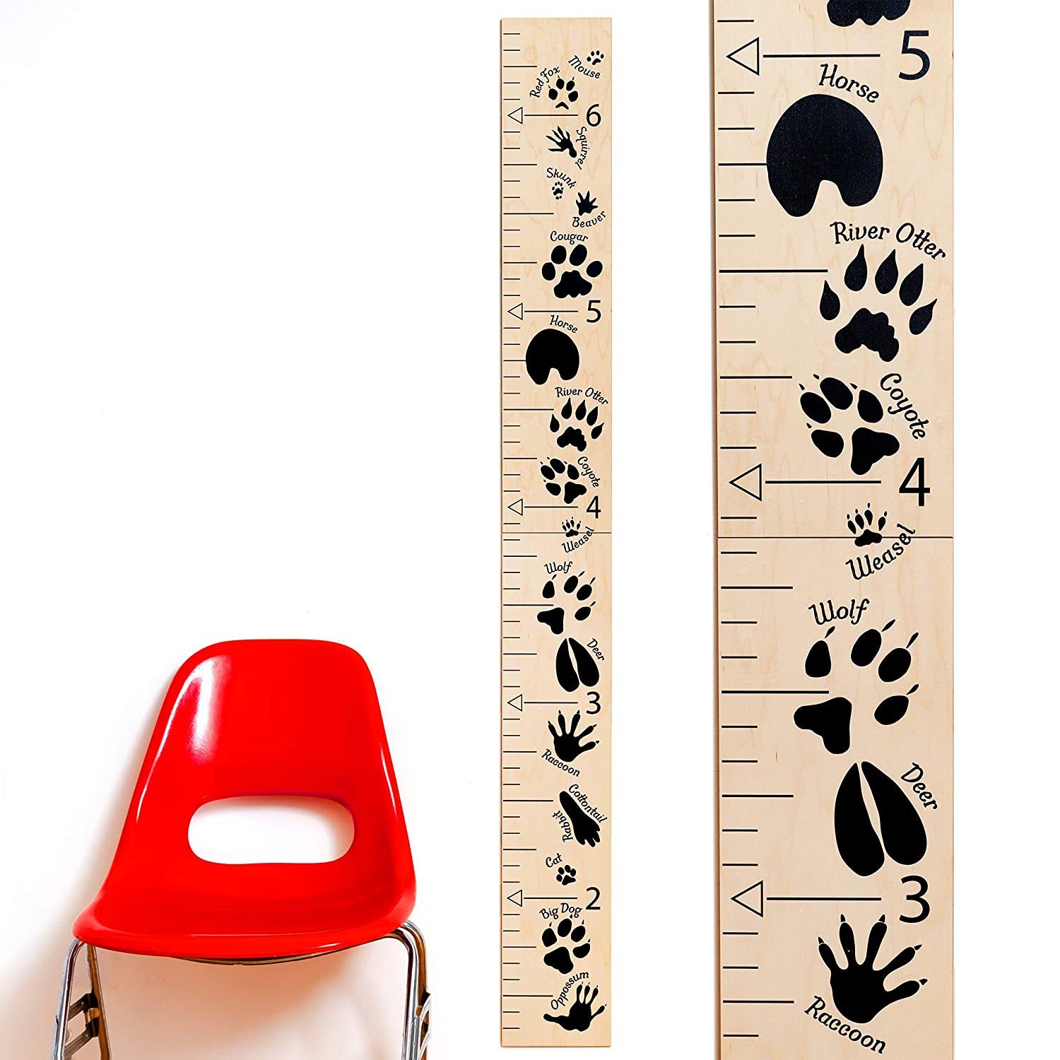 Wooden Ruler Growth Chart for Kids, Boys and Girls- Natural w/Animal ...