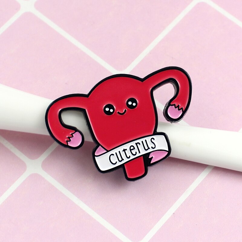 Lovely Cuterus uterus Enamel Pin Uterine badge Reverse butterfly clutch Coat bac - Brooches & Pins