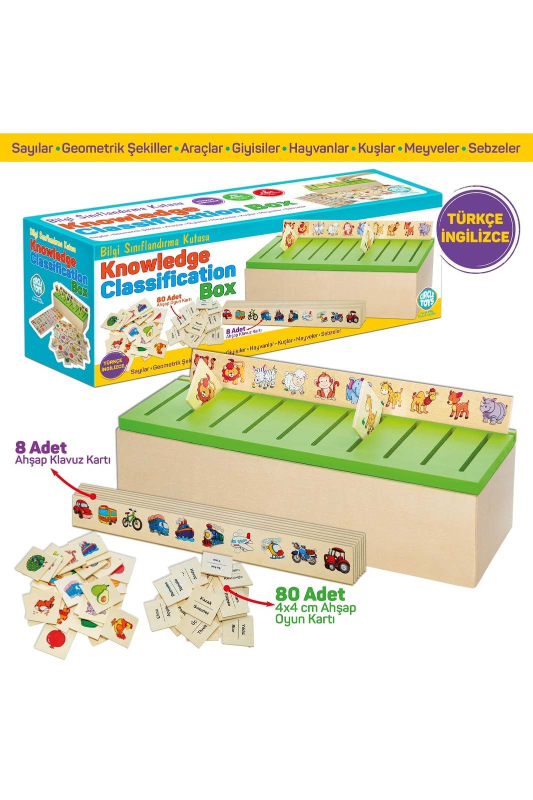 Wooden Knowledge Classification Box Educational Loop Toy 88 Pieces ...