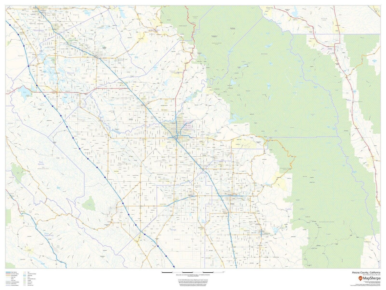 Fresno County, California Laminated Wall Map (MSH) - Maps & Atlases
