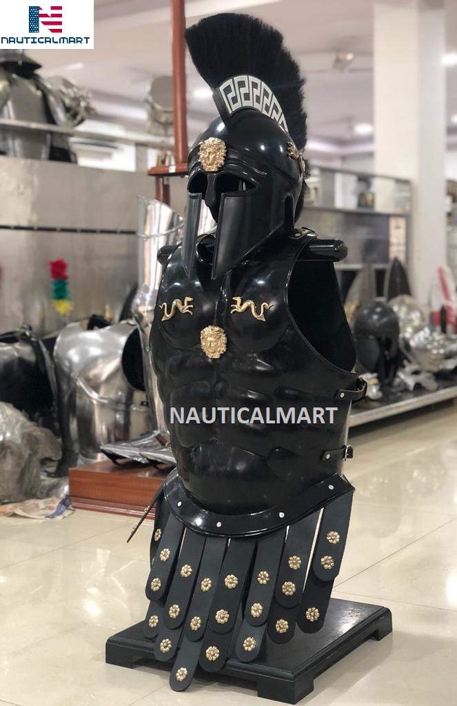 Medieval Armor Black Corinthian Helmet & Muscle Body Armor Cuirass ...