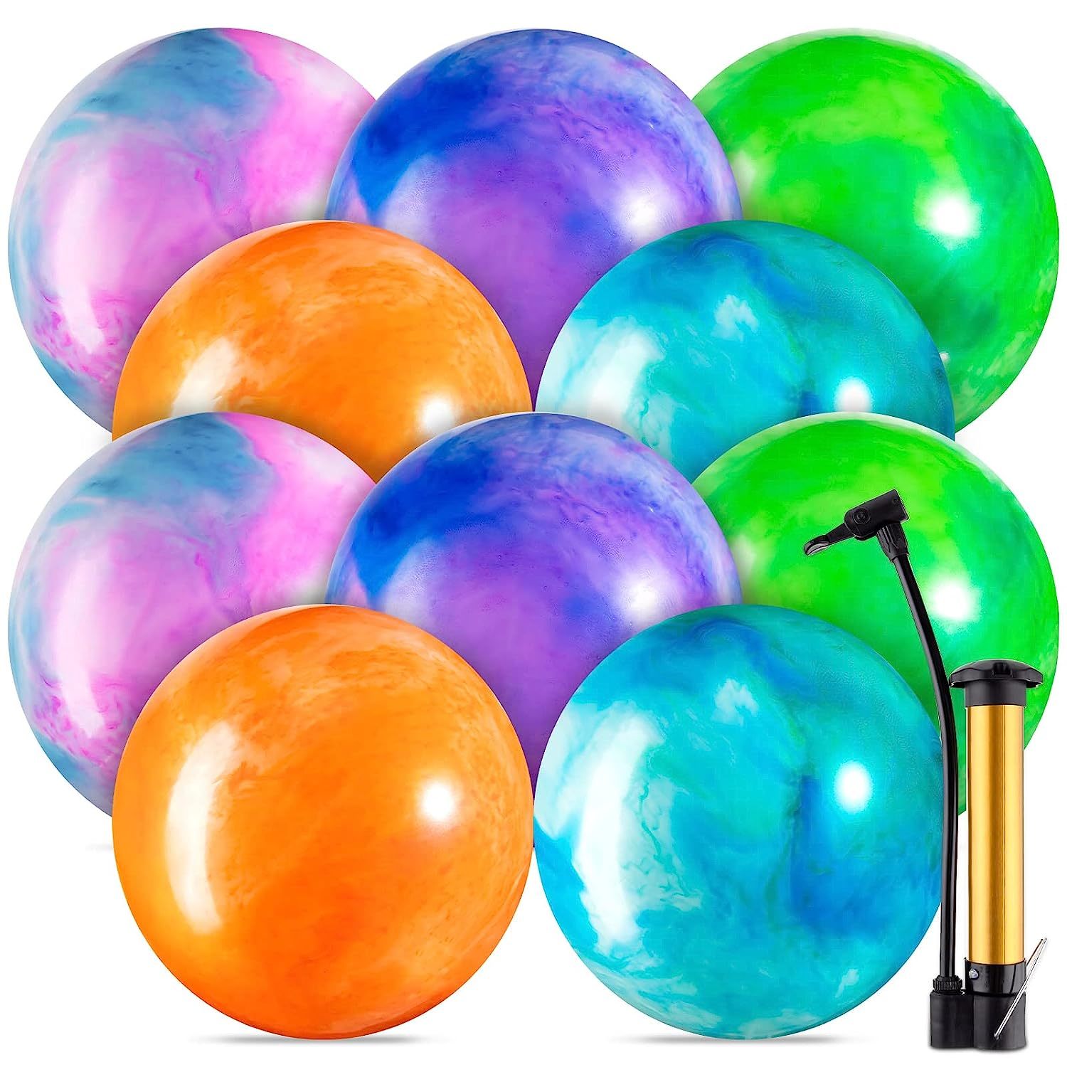 10 Pcs 15" Marbleized Bouncy Balls Pvc Inflatable Ball Colorful Play ...