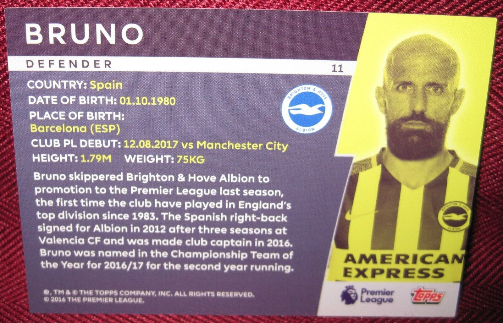 2018 TOPPS PLATINUM PREMIER LEAGUE #11 BRUNO BRIGHTON & HOVE ALBION ...