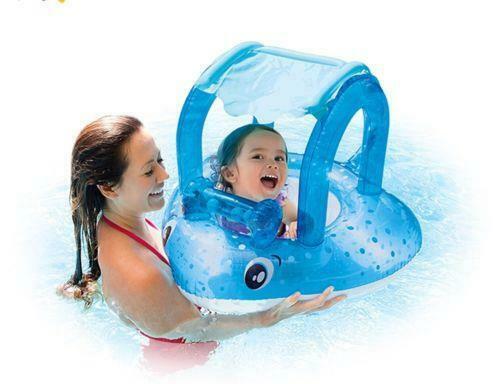 INTEX Baby Float BLUE STINGRAY w/ Canopy Ages 1-2 Max Wt 25 Lbs Pool ...