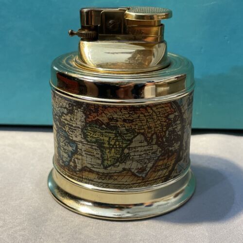 Vintage Collectibles Table Lighter Gas World Map Gold Tone - Other