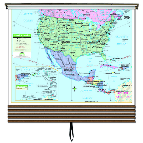 Primary Wall Map Set on Roller w/ Backboard; 5-Map Custom - Maps & Atlases