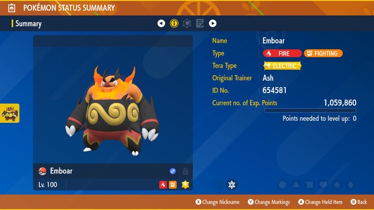 6ivs Mightiest Mark Emboar 7 Star Tera Riad Event Mighty Emboar Scarlet Violet - Video Games