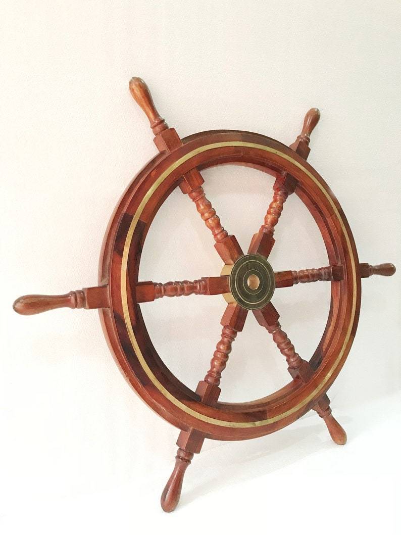 Antique Wooden Maritime Decor 36" Captains Ship wheel Wall Hanging Home ...