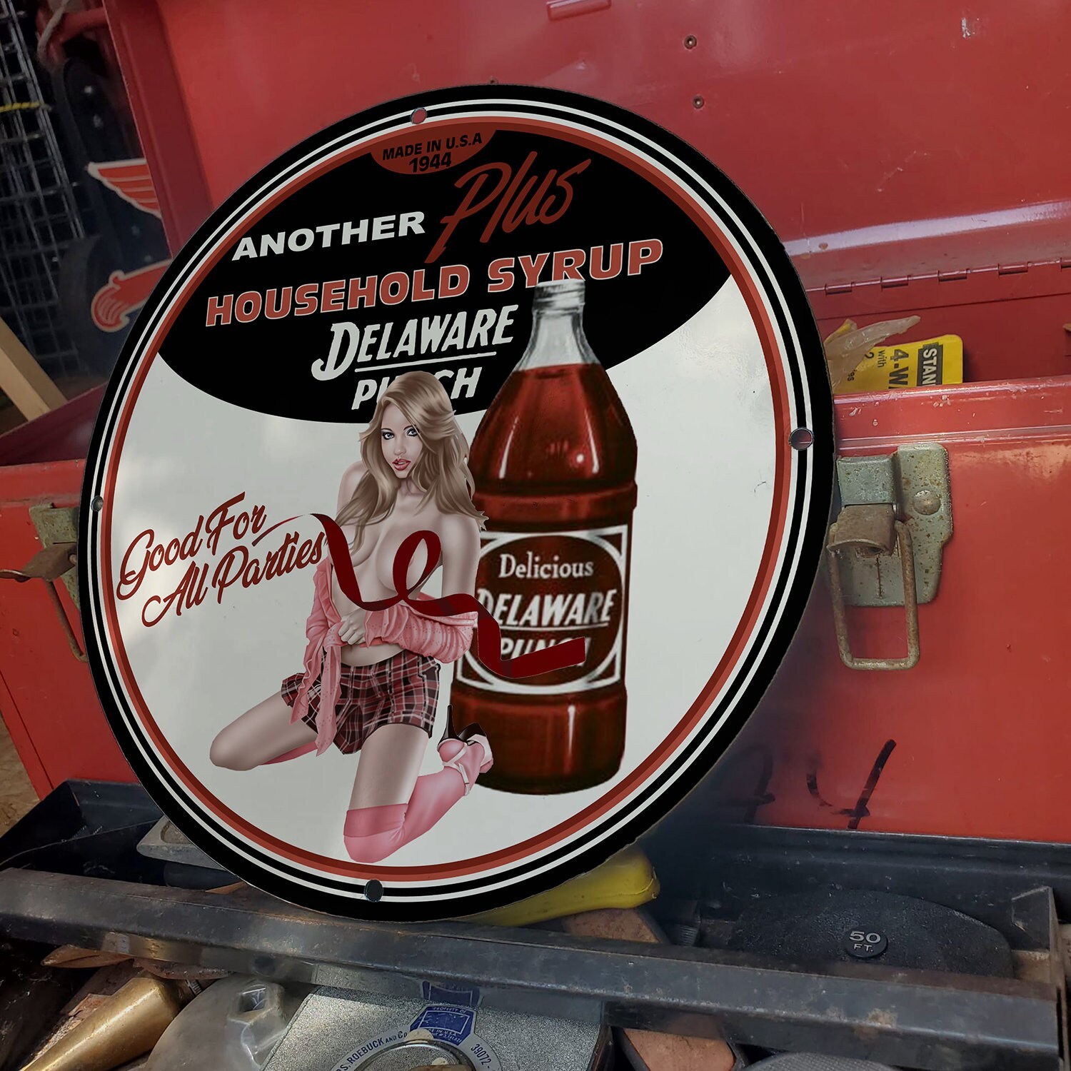 Vintage 1944 Delaware Punch And Household Syrup Porcelain Gas & Oil ...