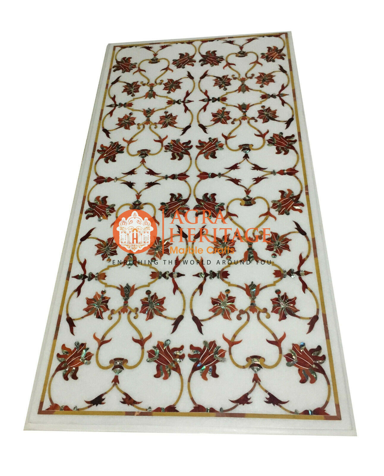 48"x24" White Marble Table Top Marquetry Cranealian Pietra Dure Home ...