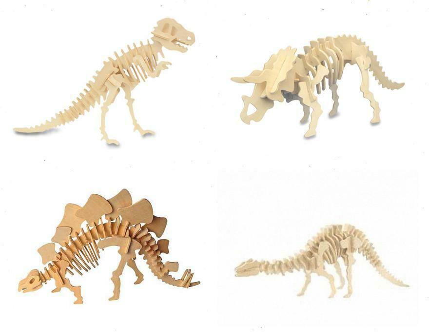 Confezione 3D Legno Puzzle Dinosaurus - T-Rex,Stegosaurus,Triceratopo ...