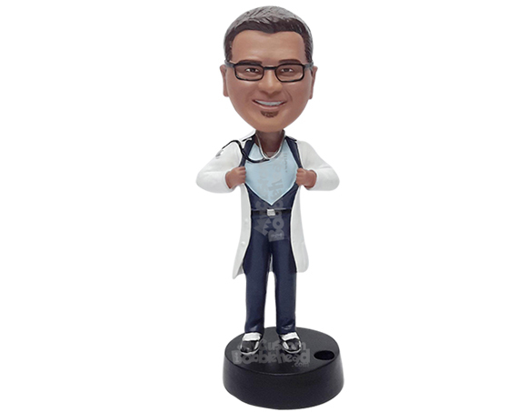 Custom Bobblehead Super male doctor ripping his scrubs uniform wearing ...