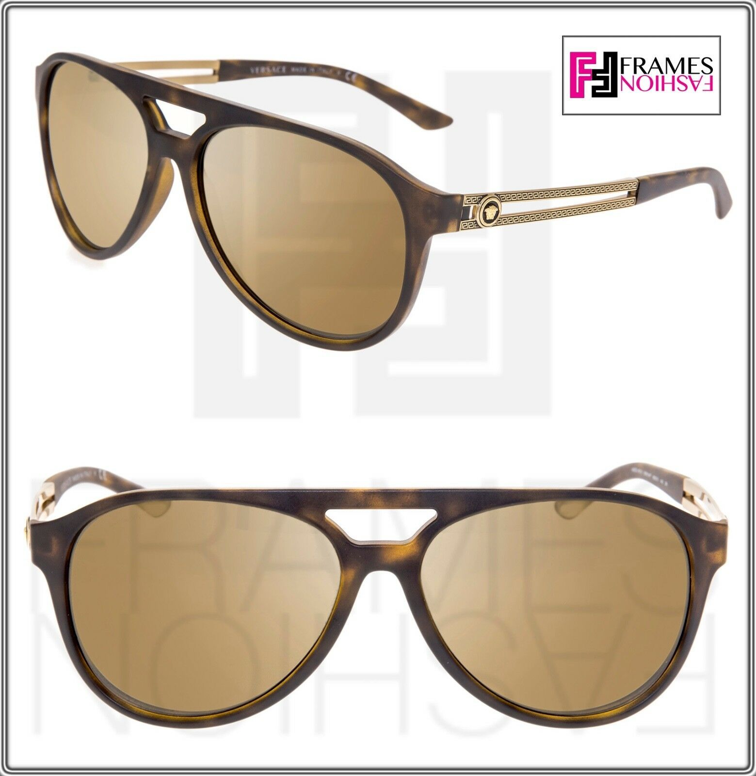 VERSACE 4312 Vintage Vanitas VE4312 Havana Gold Mirrored Aviator ...