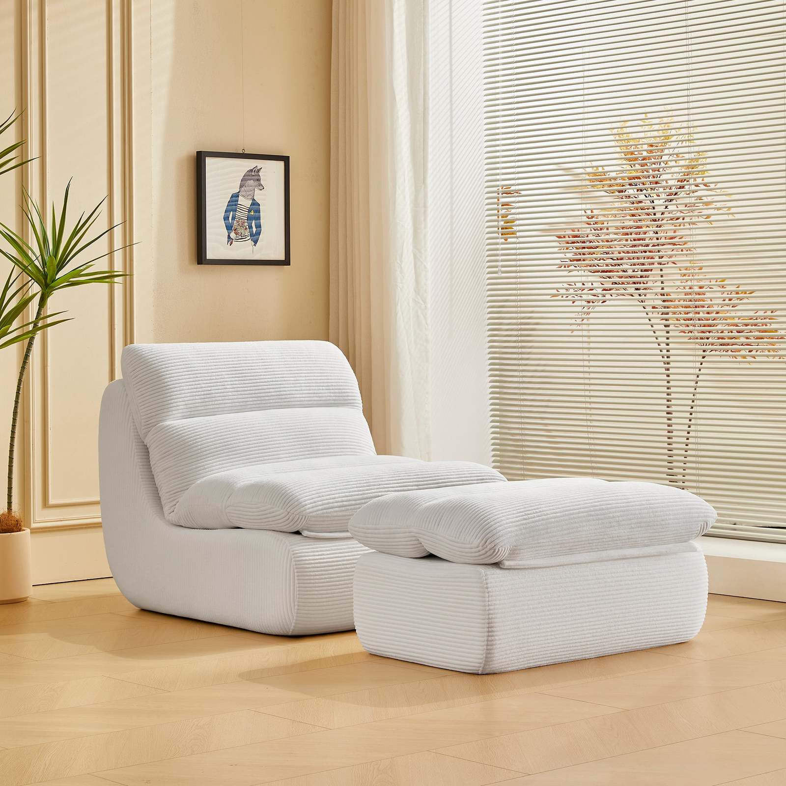Cozy Corduroy Compressed Lounge Chair with Ottoman for Small Spaces ...