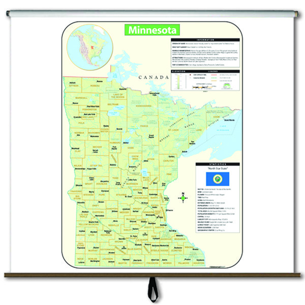 Minnesota Large Scale Shaded Relief Wall Map on Roller - Maps & Atlases