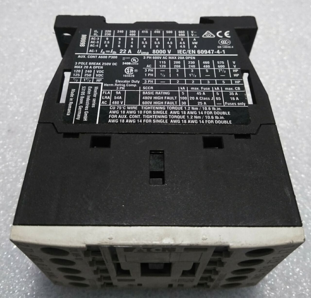 Moeller XTCE Eaton IEC Contactor XTCE009B10 240v 60Hz P/N: DILM9-10 ...