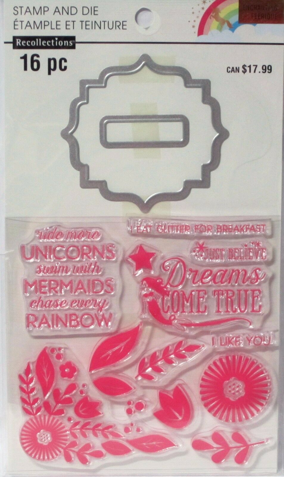 Recollections Stamp & Die Set 16 pcs ENCHANTING MERMAIDS Dreams Rainbow ...