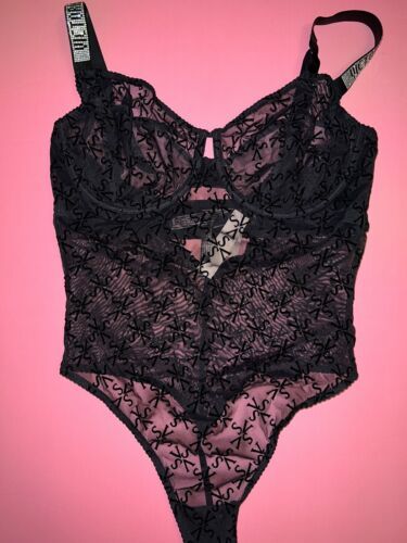 Victoria's Secret 36G,38DDD,38G TEDDY bodysuit BLACK LACE curvy L Shine ...