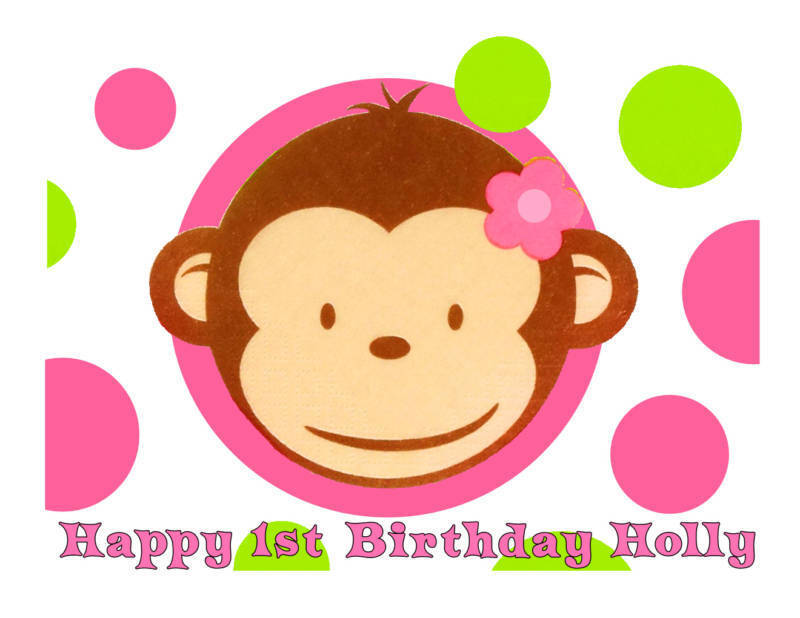 Pink Mod Monkey Girl's edible cake image cake topper birthday decoration - Cake Toppers