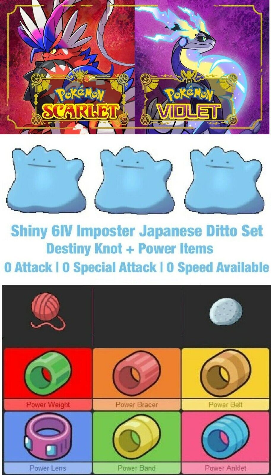 Perfect 6IV Imposter Ditto's Breeding Sets Power Items Pokemon Scarlet ...