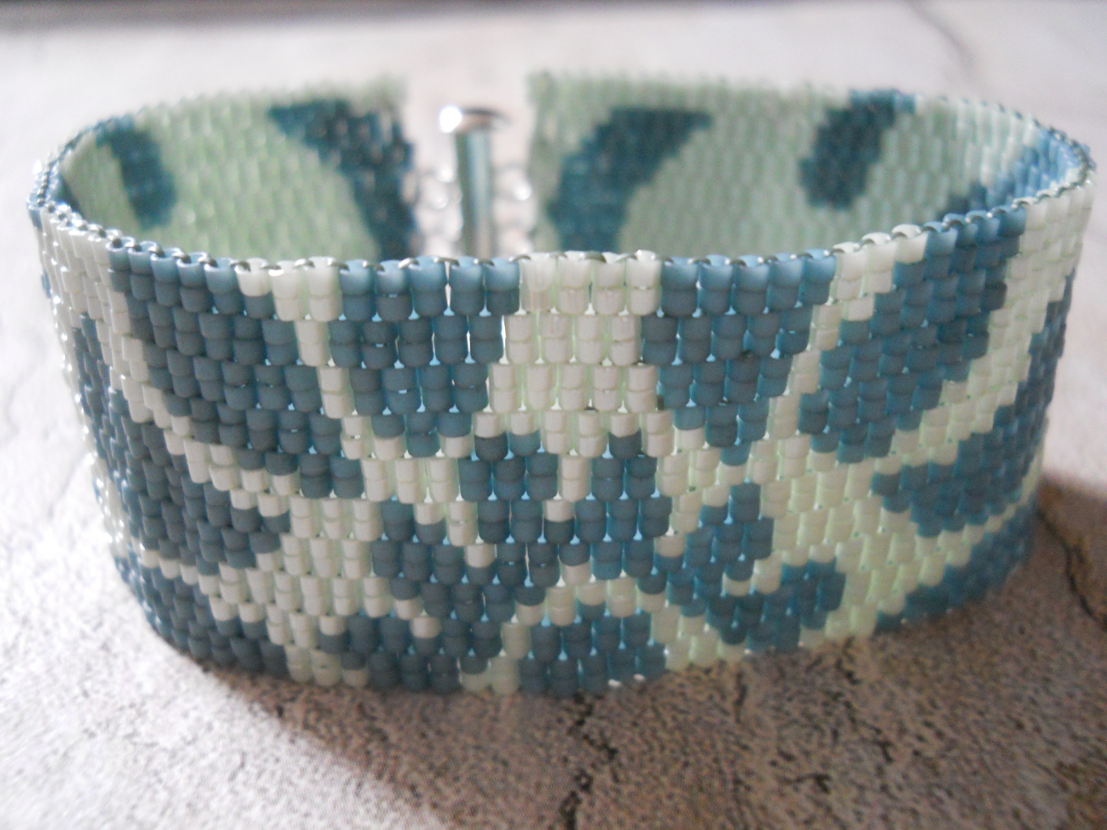 Bracelet: Light Mint Green & Shale Art Nouveau Flowers, Peyote Stitch ...