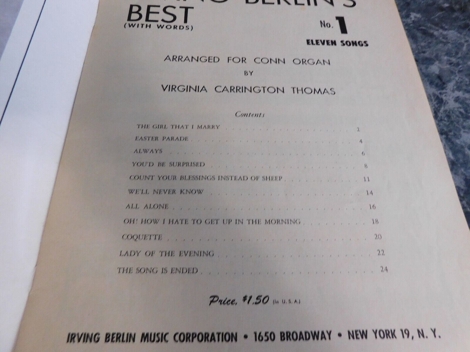 The Best of Irving Berlin for Conn Organs - Vintage & Antique