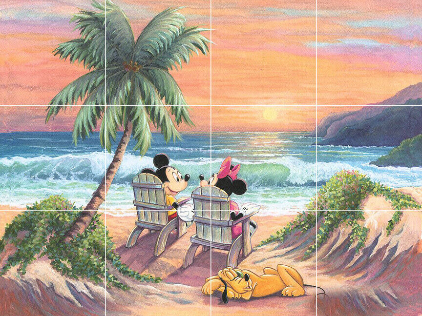 mickey and minnie mouse pluto ocean beach sunset ceramic tile mural ...