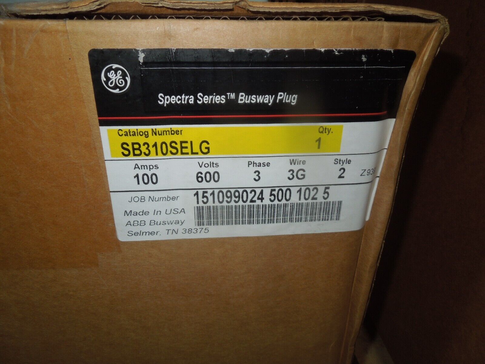 GE ABB SB10SELG 100A 3ph 3W w/ Ground 600V 30A Spectra Busway Plug ...