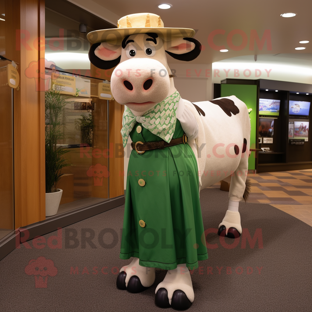 Olive Hereford Cow mascot costume character dressed with a Skirt and ...