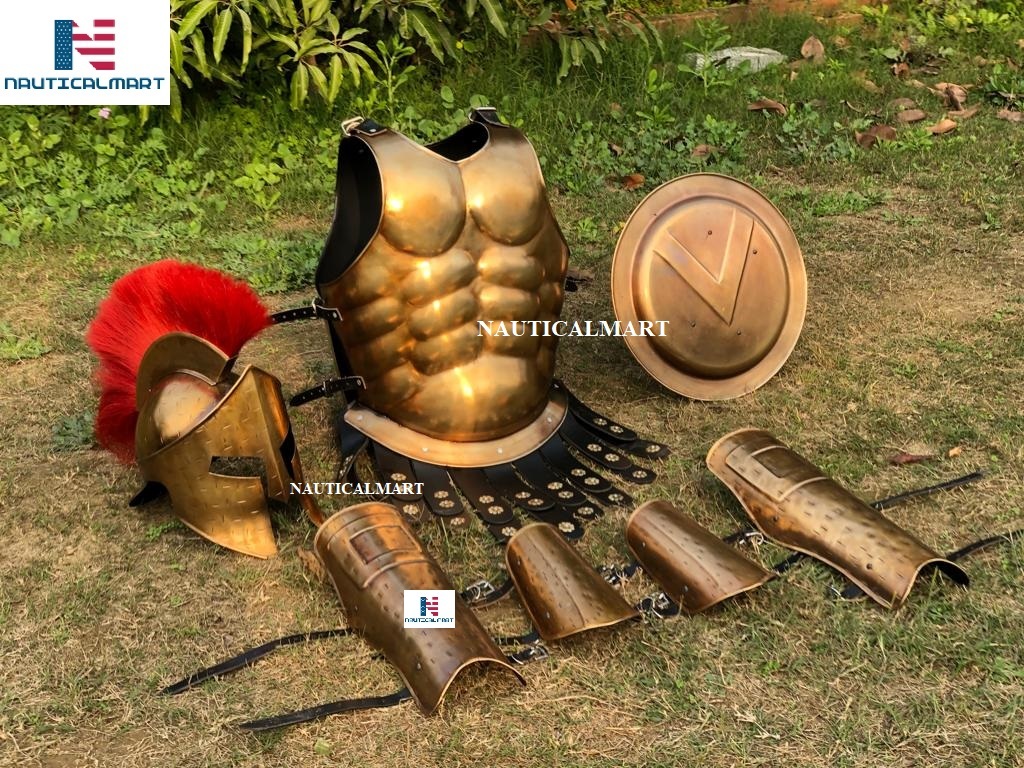 NauticalMart Muscle Armor Breastplate with Greek Spartan Helmet and Leg ...