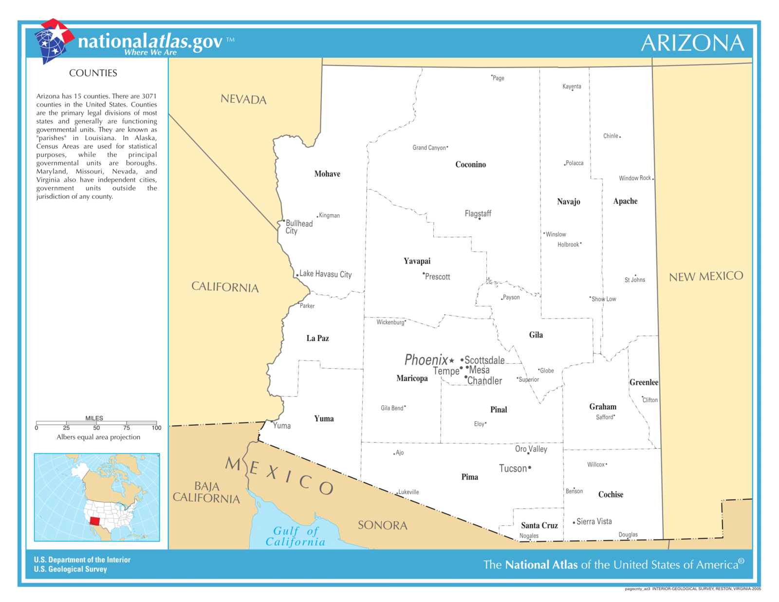 Arizona State Counties w/Cities Laminated Wall Map - Maps & Atlases