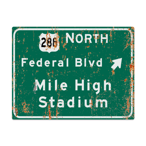 Retro Mile High Stadium Denver Metal Highway Sign - Plaques & Signs