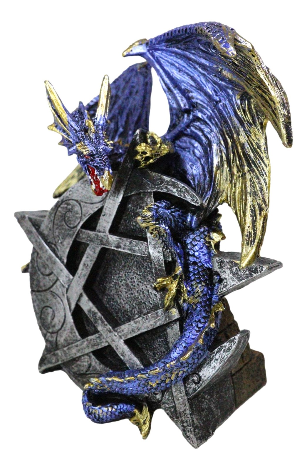 Sky Behemoth Blue And Gold Dragon Guarding Crescent Moon Pentagram Star ...