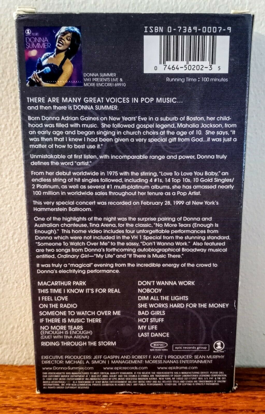DONNA SUMMER LIVE & MORE ENCORE! VHS TAPE Epic Studios Music First VH1 ...