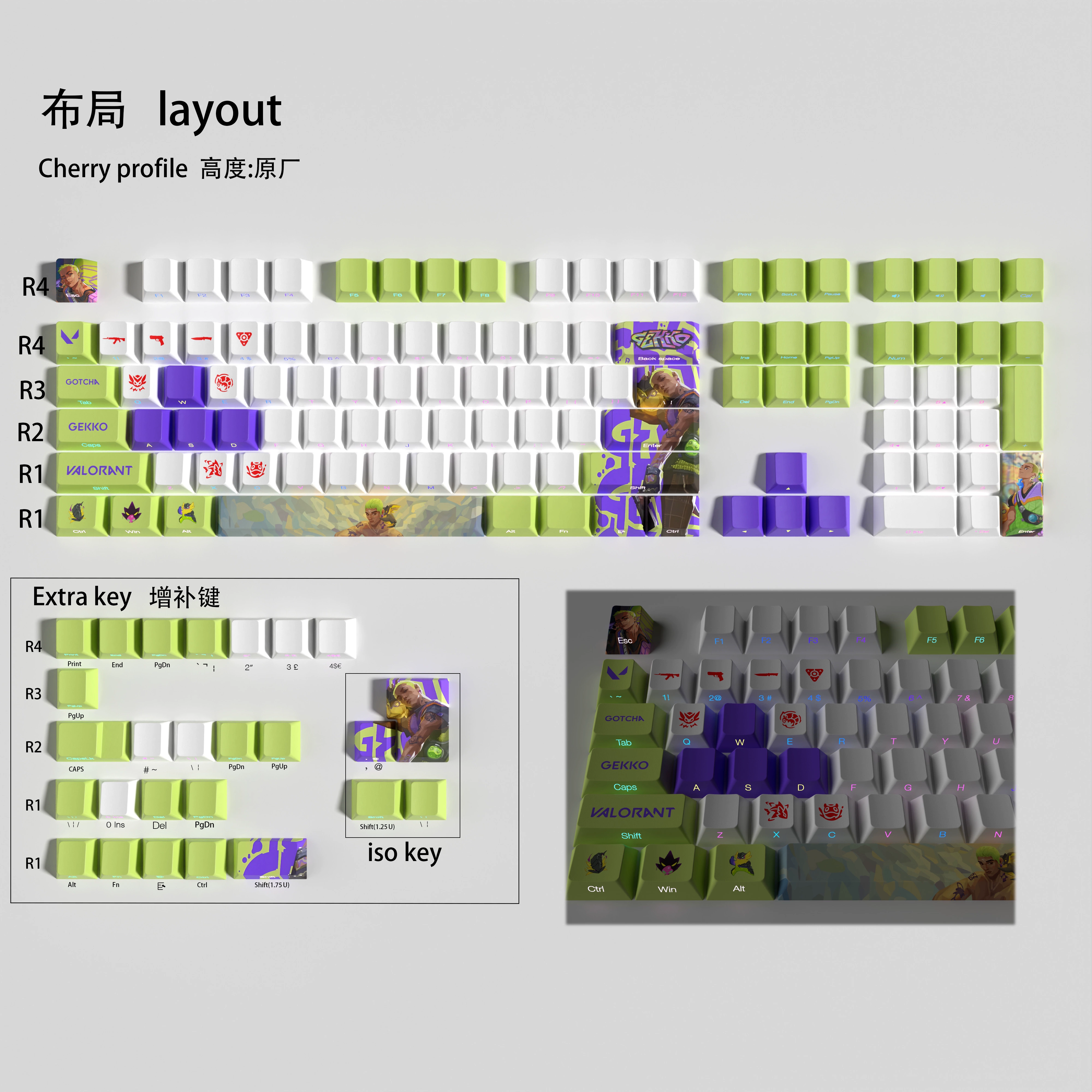 VALORANT Themed Keycaps Gekko Side translucency PBT heat-sublimation ...
