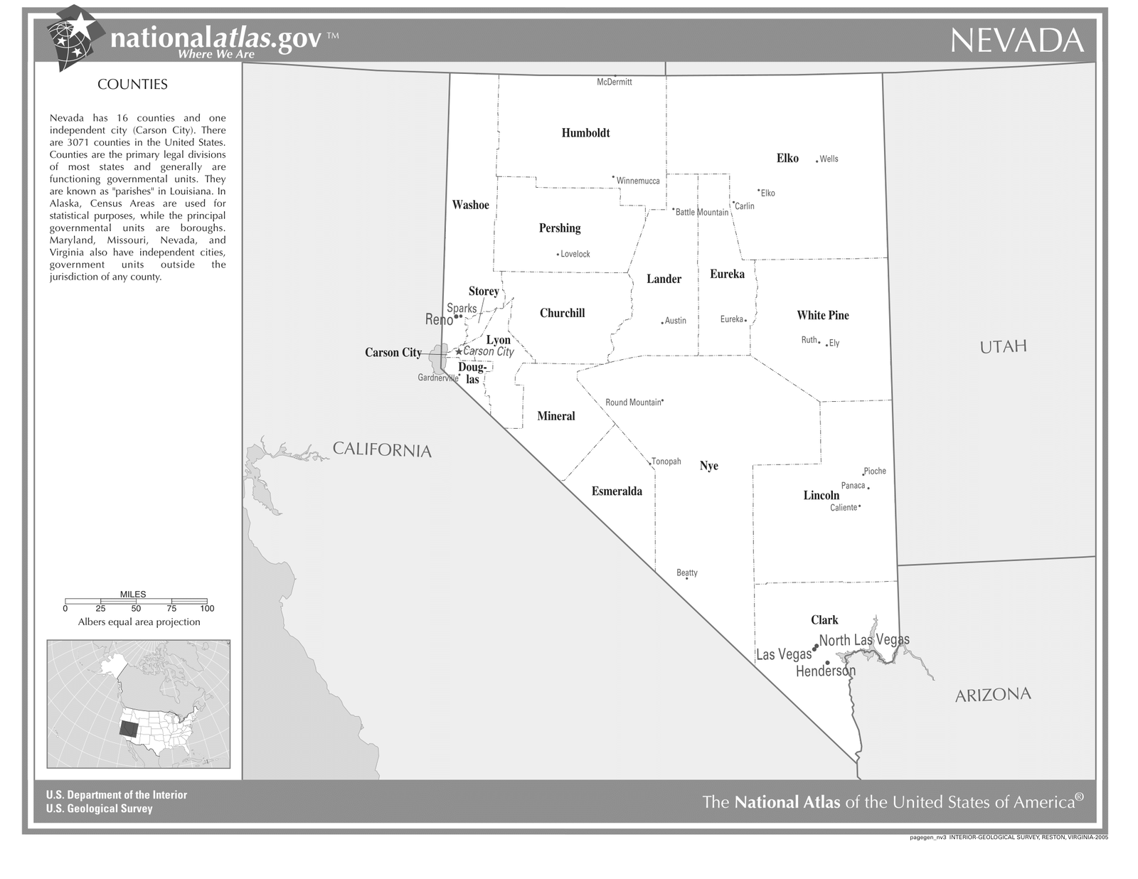 Nevada State Counties w/Cities (Black&White) Laminated Wall Map - Maps ...