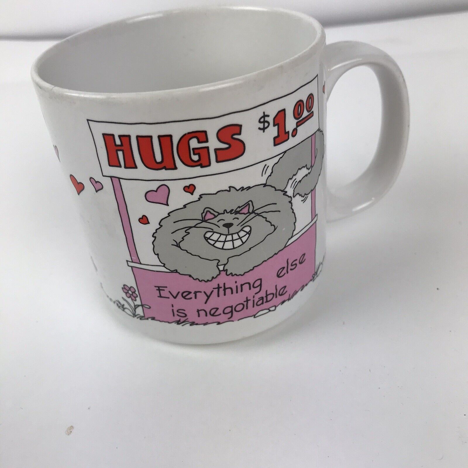 Vtg Mug RUSS Berrie cat hugs coffee cup kitty gift for cat lover hearts ...