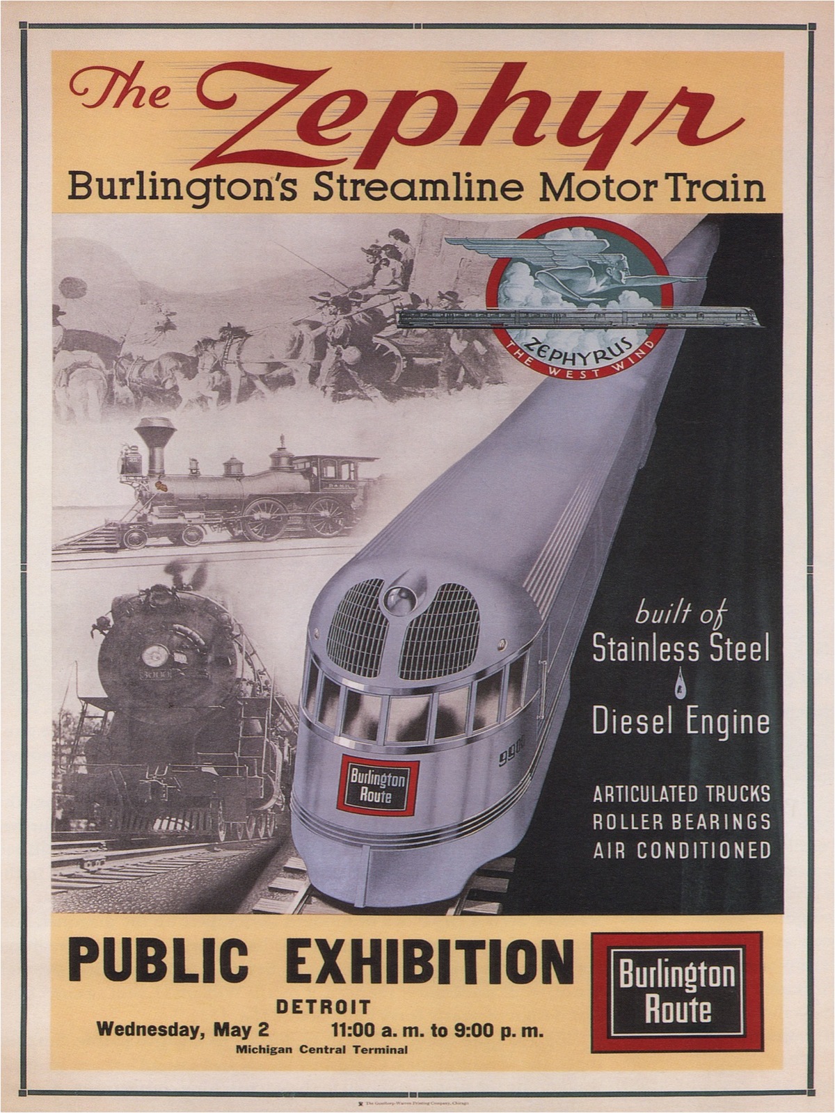 4163.Zephyr.burlington's streamline motor train.POSTER.Home School art ...
