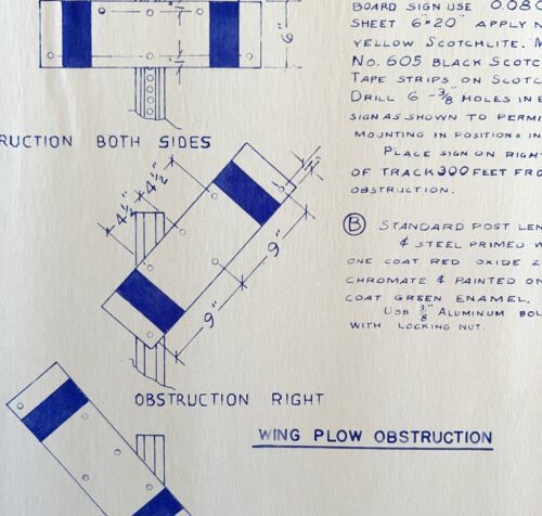 1972 Railroad Bangor Aroostook Wing Plow Obstruction Signs Blueprint ...
