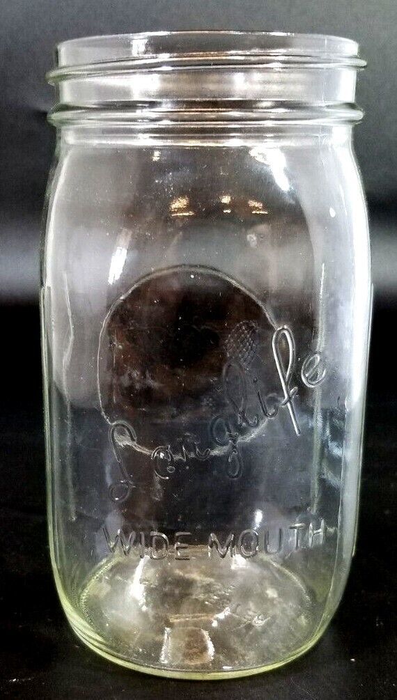 Vintage Glass Long Life Wide Mouth Quart Mason Jar with Side ...