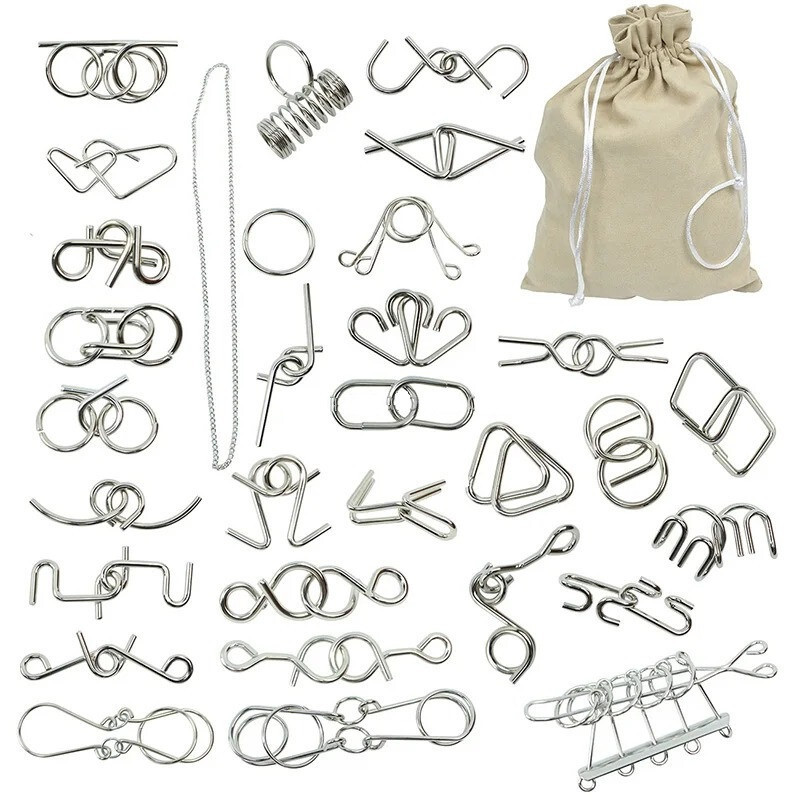 30 Pcs IQ Test Mind Game Toys Brain Teaser Metal Wire Puzzles Magic ...