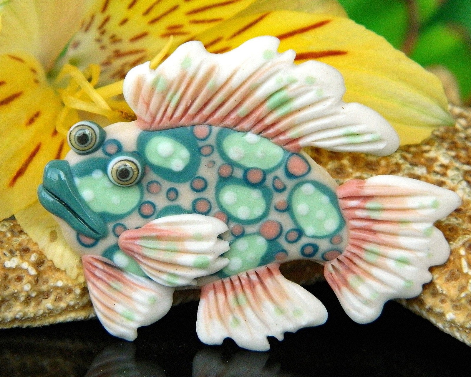 Vintage Tropical Fish Pin Brooch 1993 Handcrafted Clay Artist Signed ...