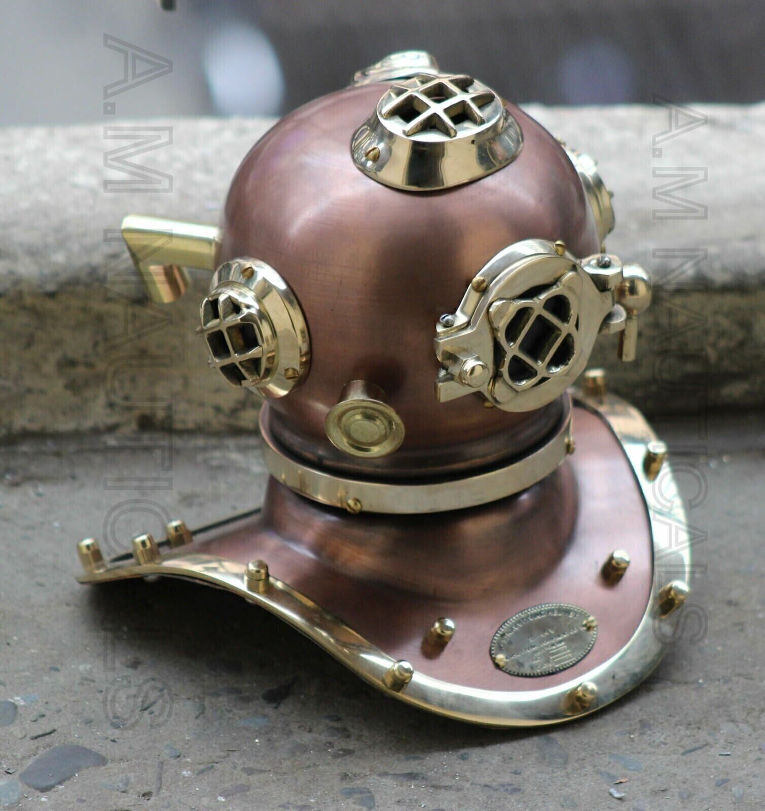 Antique Scuba Brass Diving Helmet US Navy Brand V Deep Sea Marine gift ...