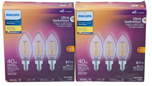 Philips B11 40W Ultra Definition Soft White Bulb E12 Candelabra Base 6 ...
