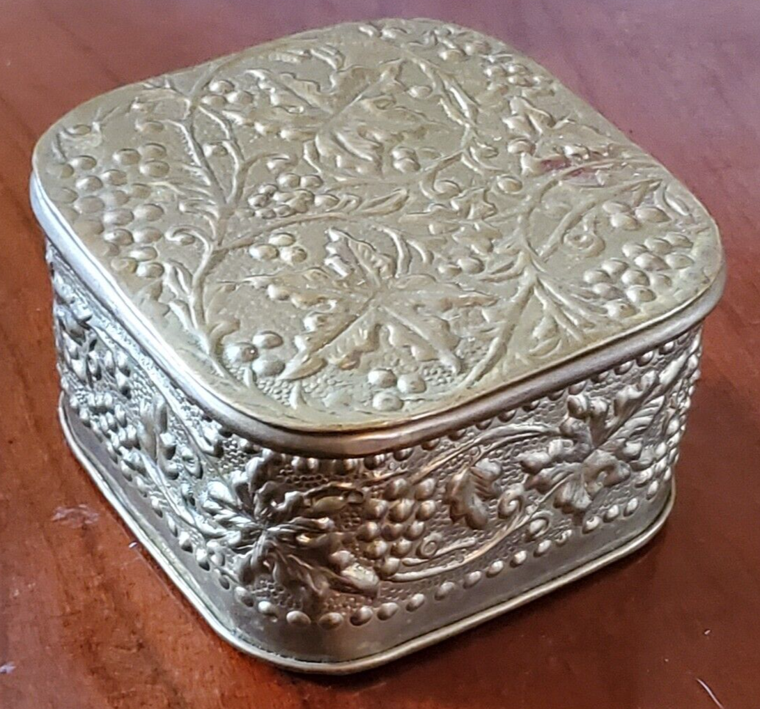 Vintage Solid Brass Tea Caddy/Trinket Box With Embossed Brass Lid. Made ...